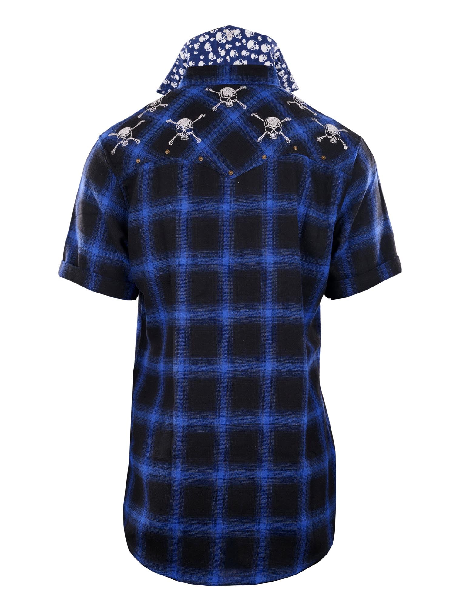 Mens SS Skull Flannel Shirt | Master Puppets VII Blue Rock Roll n Soul