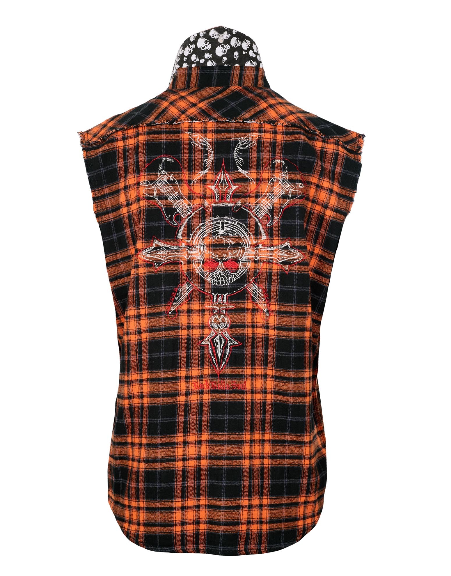 Men's Sleeveless Orange Flannel Shirt | Master Time Rock Roll n Soul